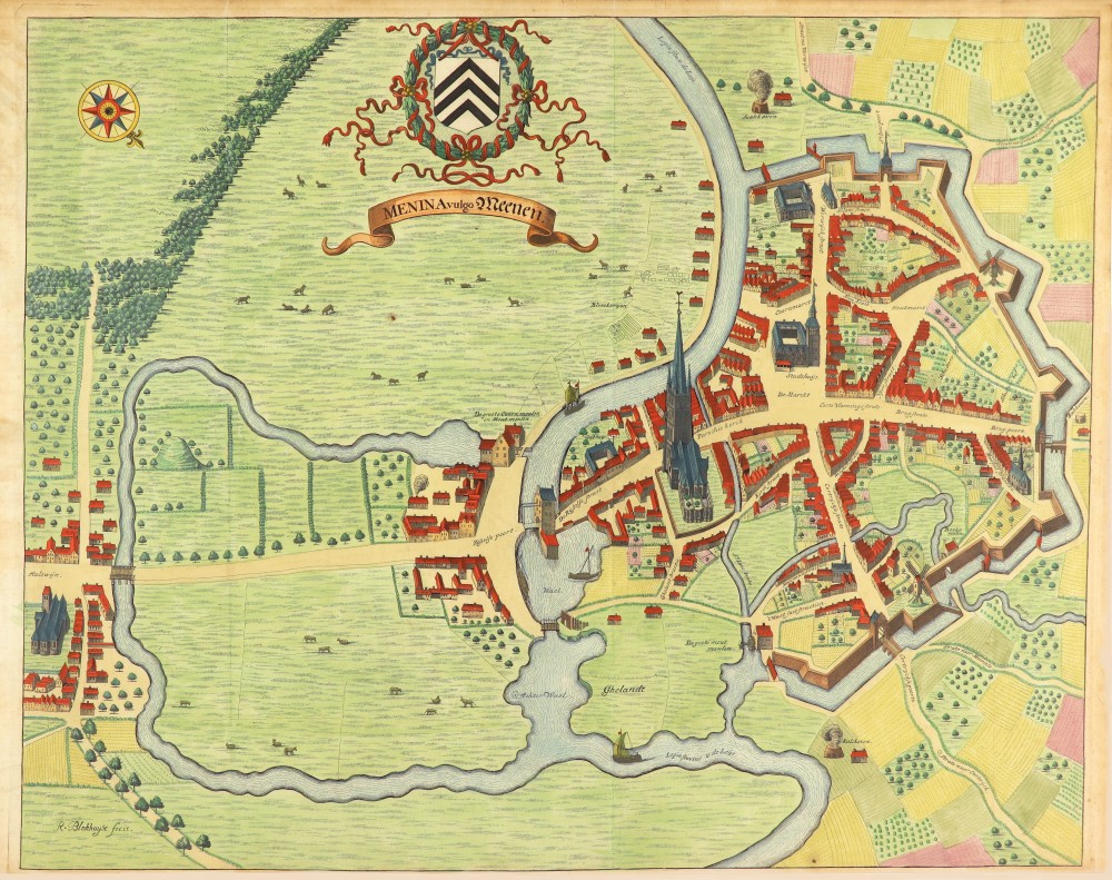 Old, antique map of Menen by SANDERUS A. | Sanderus basis