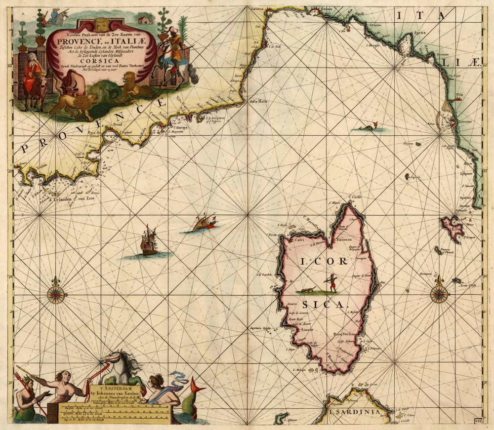 Old antique map by J. Van Keulen - Sea chart of the Ligurian Sea with ...