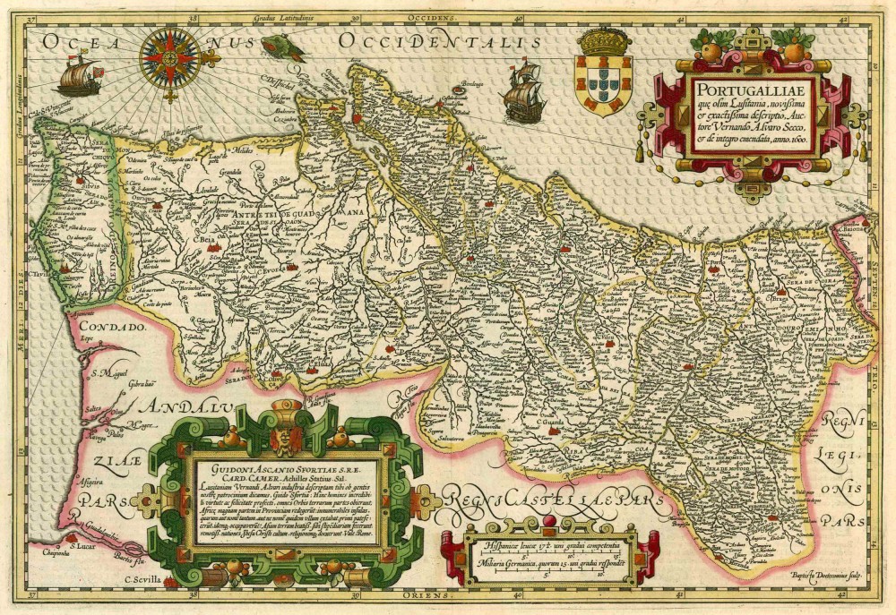 Antique map of Portugal by Mercator G. - Hondius J. | Sanderus basis