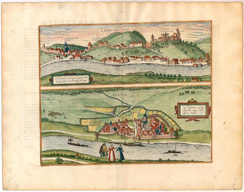 Old, antique map of Saarburg - Pfalzel by Braun & Hogenberg | Sanderus ...
