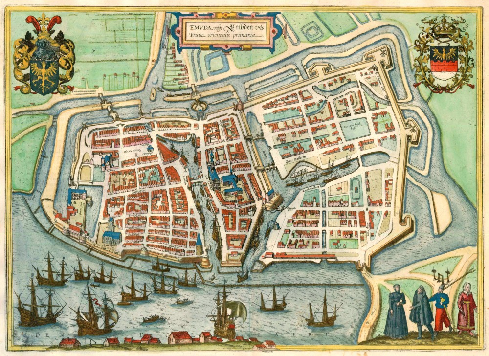 Antique map of Emden by Braun and Hogenberg | Sanderus basis