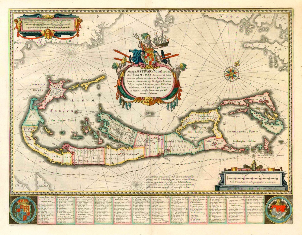 Old, antique map of Bermuda by J. Blaeu. | Sanderus basis