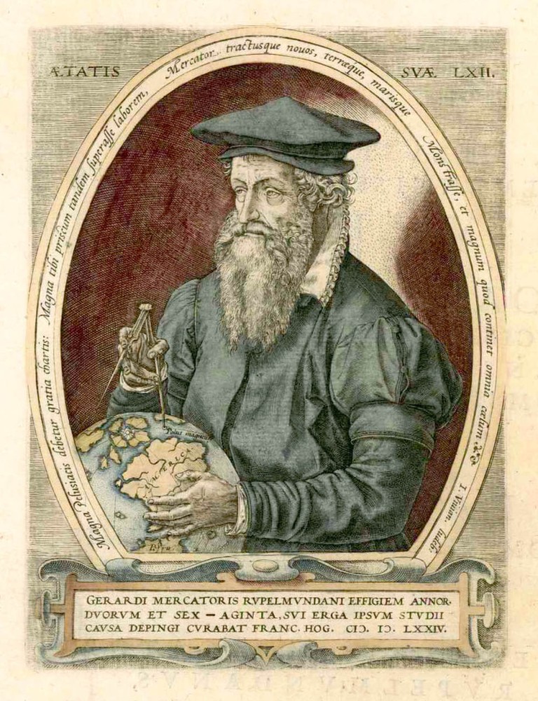 Portrait of Gerard Mercator, engraved by Franz Hogenberg. | Sanderus basis
