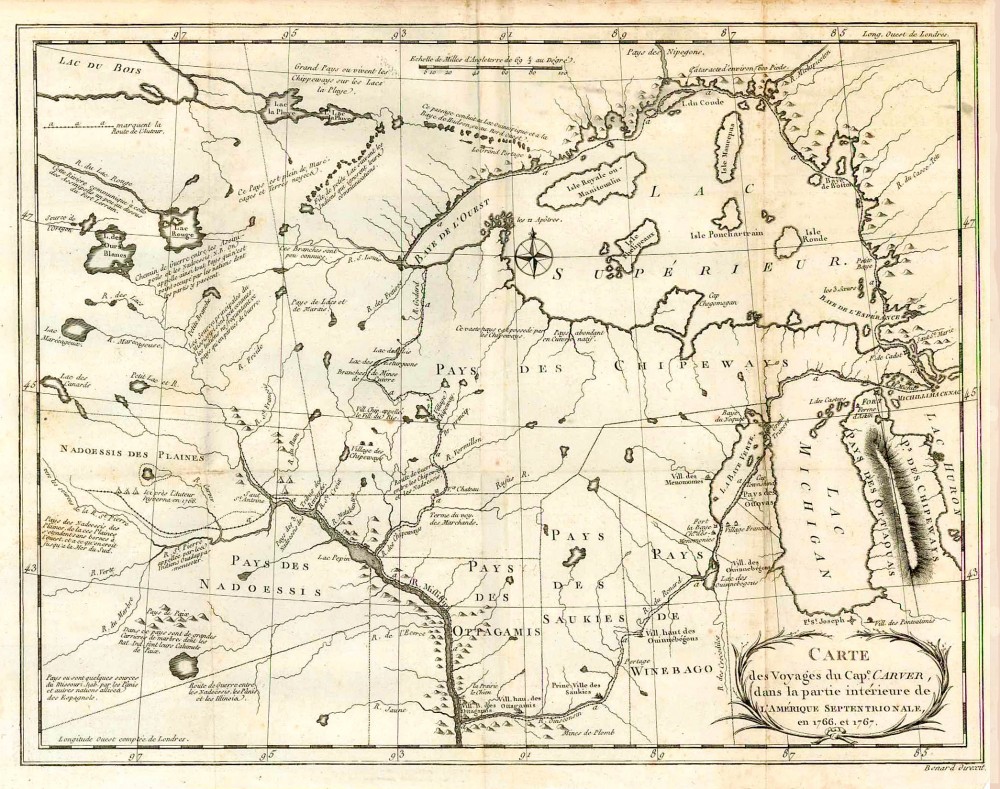 Old antique map of United States (Midwest) by Jonathan Carver ...
