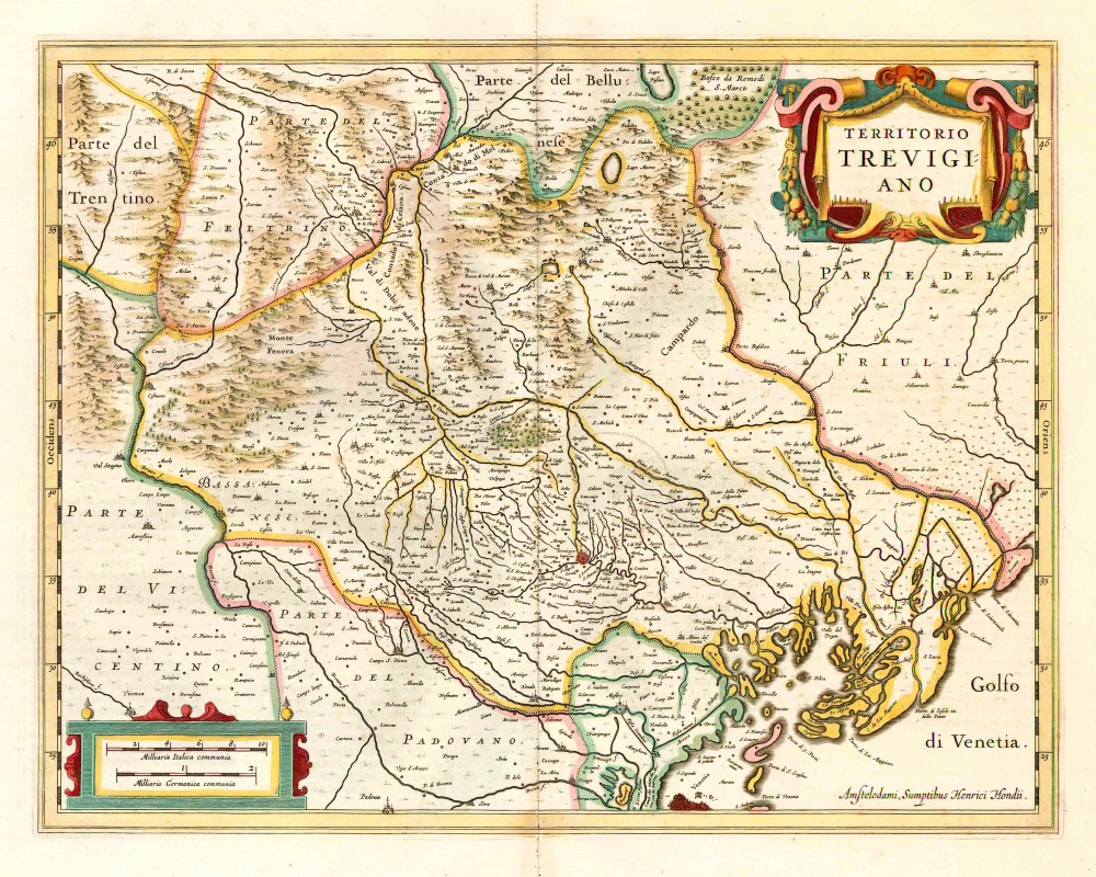 Old antique map of Treviso, by Henricus Hondius. | Sanderus basis
