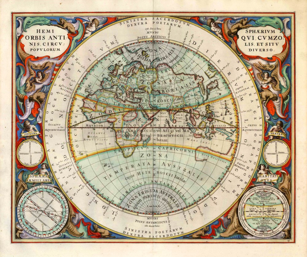 Old antique map of Eastern Hemisphere by Andreas Cellarius - Johannes ...