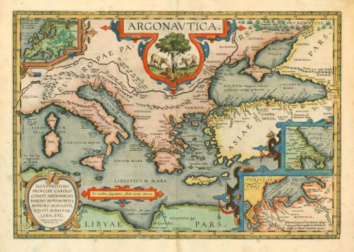 Old, antique map of the route of Jason and the Argonauts, by A ...