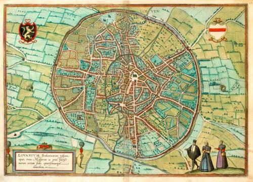 Old, antique map - Bird's-eye view plan of Louvain (Leuven) by Braun ...
