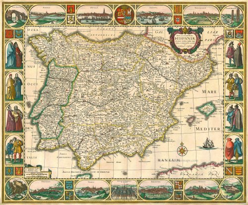 Antique map of the Iberian peninsula by Visscher C.J. | Sanderus ...