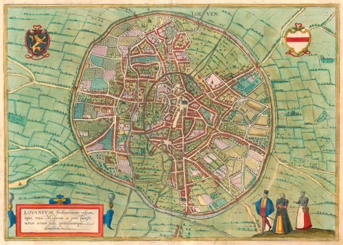 Antique map - Bird's-eye view plan of Louvain (Leuven) by Braun and ...