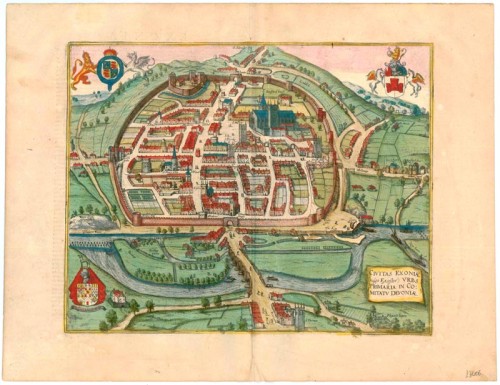 Old, antique map - bird's-eye plan of the city of Exeter by Braun and ...