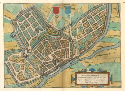 Antique map - bird's-eye view plan of Wesel by Braun and Hogenberg ...