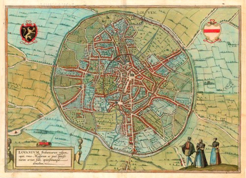 Old antique bird's-eye view plan of Leuven (Louvain) by Braun ...