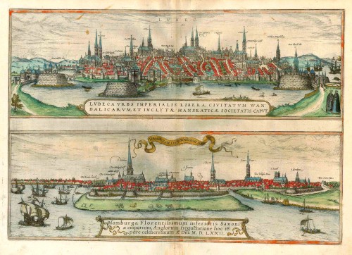 Old antique plan of Lubeck - Hamburg by Braun & Hogenberg | Sanderus ...