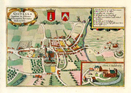 Old antique bird's-eye view plan of Gistel by J. Blaeu. | Sanderus ...