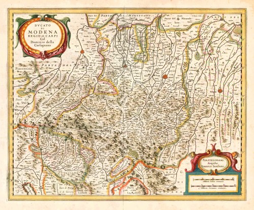 Old antique map of Modena, Reggio, and Carpi, by Johannes Janssonius ...