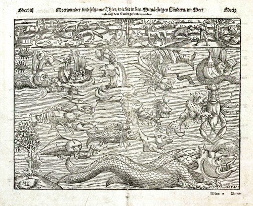 Old antique print of Monsters, by Sebastian Münster. | Sanderus Antique ...