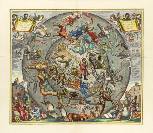 Celestial charts - Northern and Southern Sky by Andreas Cellarius ...