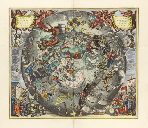 Celestial charts - Northern and Southern Sky by Andreas Cellarius ...