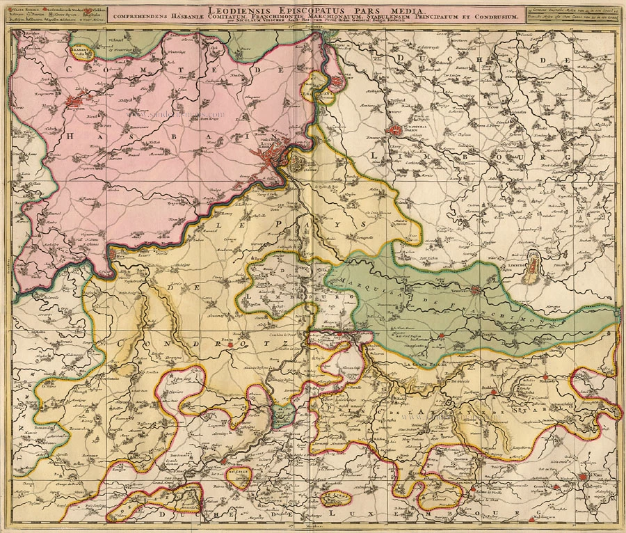 Antique map of Liège by Visscher N. | Sanderus Antique Maps - Antique ...