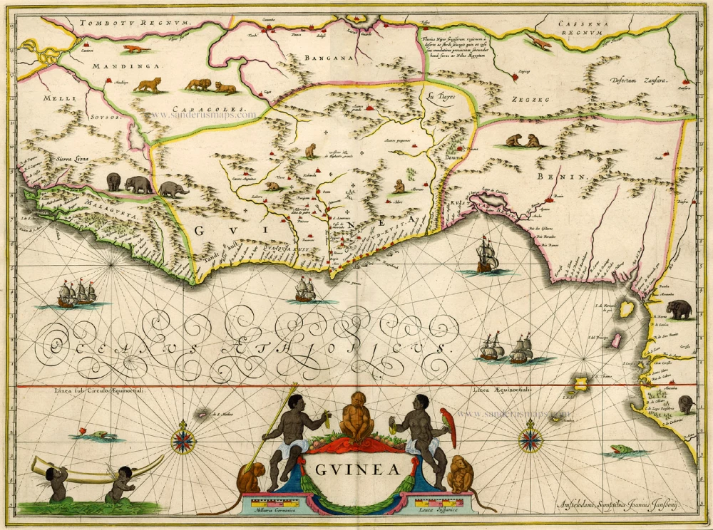 Antique map of Guinea by Janssonius J. | Sanderus Antique Maps ...