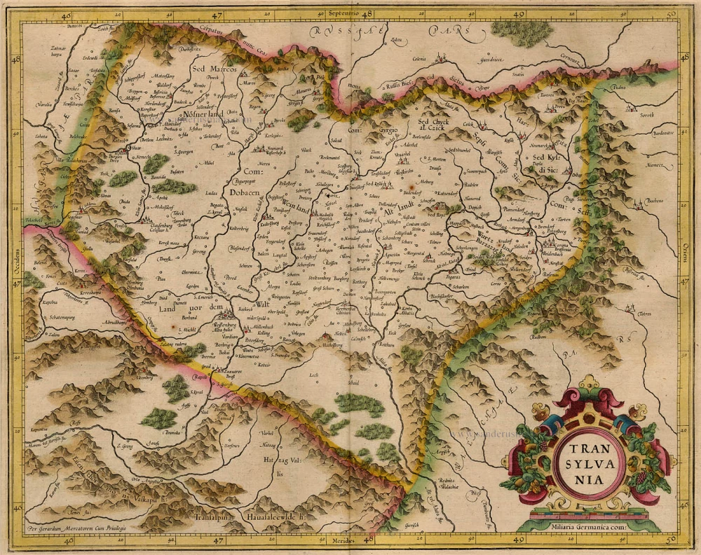 Antique map of Transylvania by Mercator-Hondius | Sanderus Antique Maps ...
