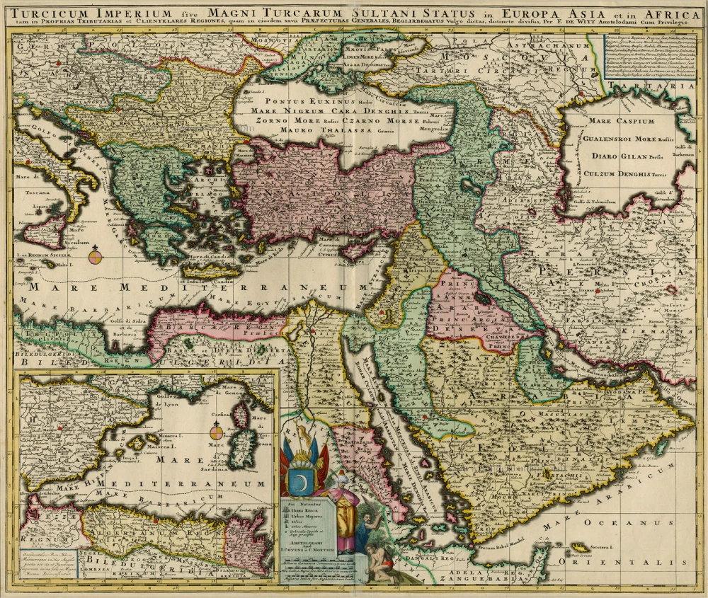 Antique map of Ottoman Empire by de Wit - Cov. & Mort. | Sanderus ...