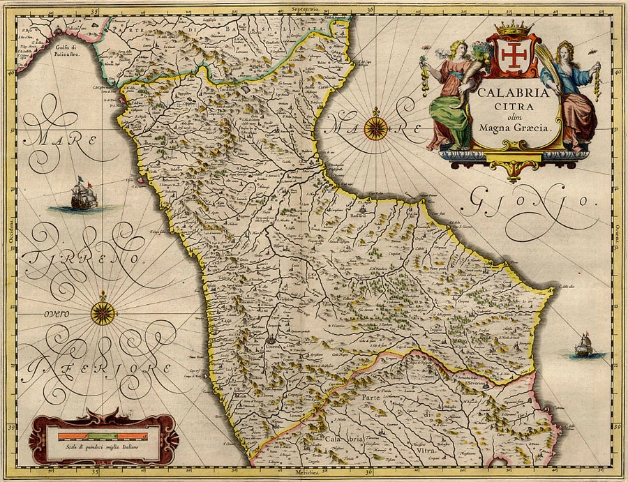 Antique map of Calabria Citra by Blaeu W. & J. | Sanderus Antique Maps ...