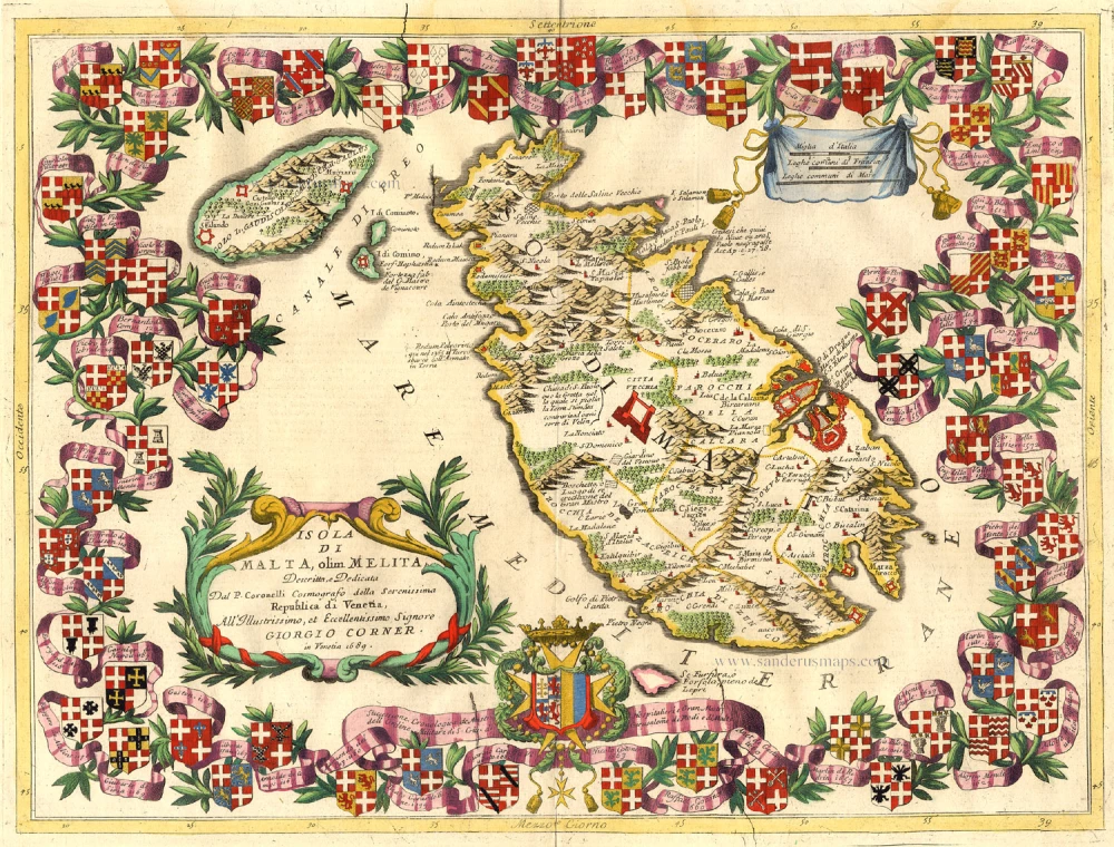 Malta by Coronelli V.M. | Sanderus Antique Maps - Antique Map Webshop