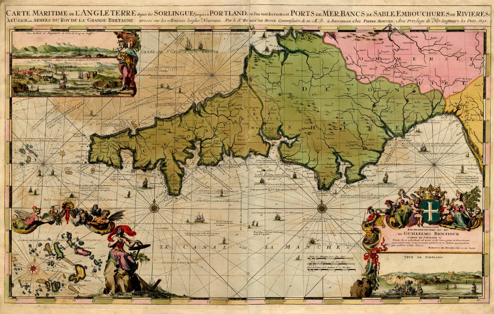 Antique map of Channel by R. de Hooghe | Sanderus Antique Maps ...