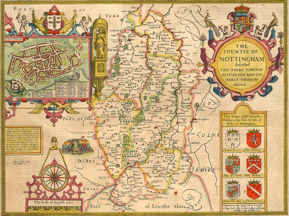 Antique map of Nottinghamshire by Speed J. | Sanderus Antique Maps ...