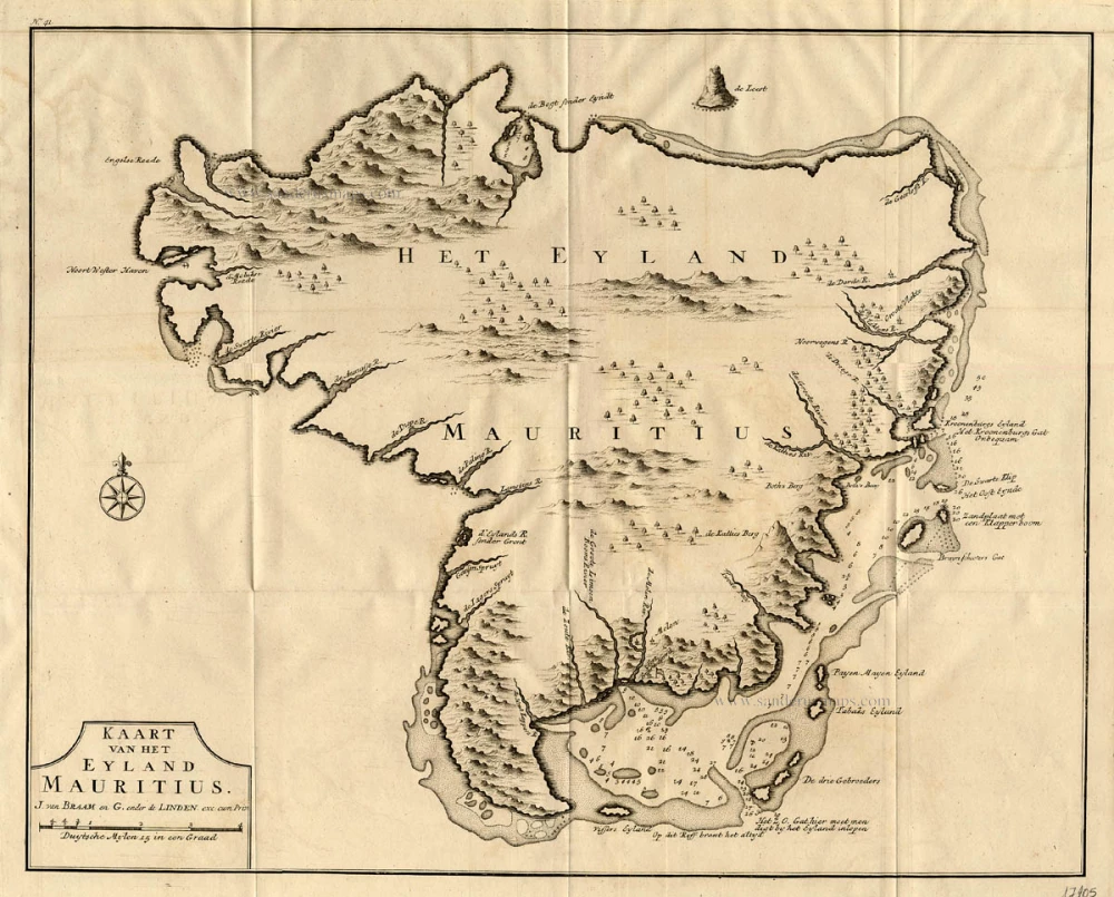 Antique map of Mauritius by Valentyn | Sanderus Antique Maps - Antique ...