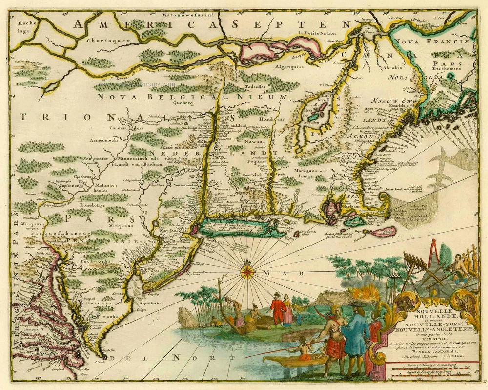 Antique map of New England by Vander Aa P. | Sanderus Antique Maps ...