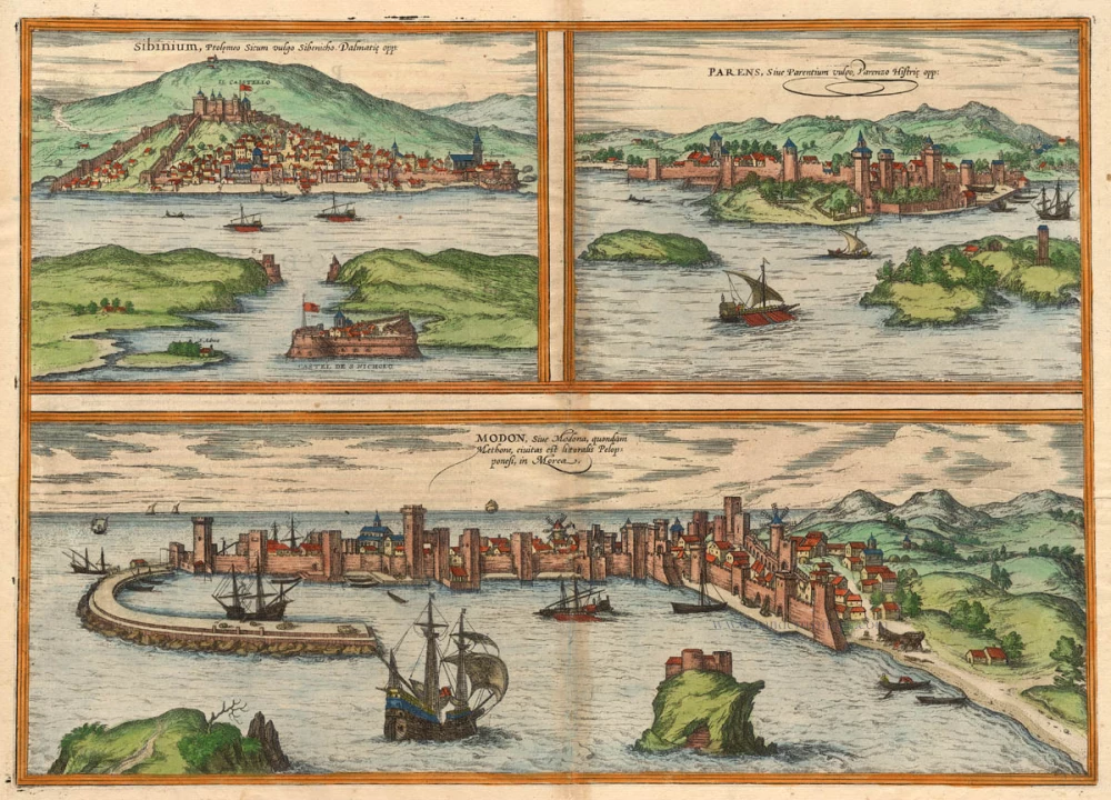 Antique map of Sibenik, Porec and Modon by Braun & Hogenberg | Sanderus ...