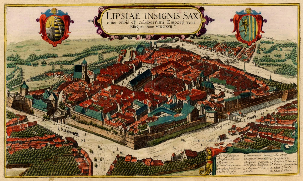 Antique map of Leipzig by Braun & Hogenberg | Sanderus Antique Maps ...