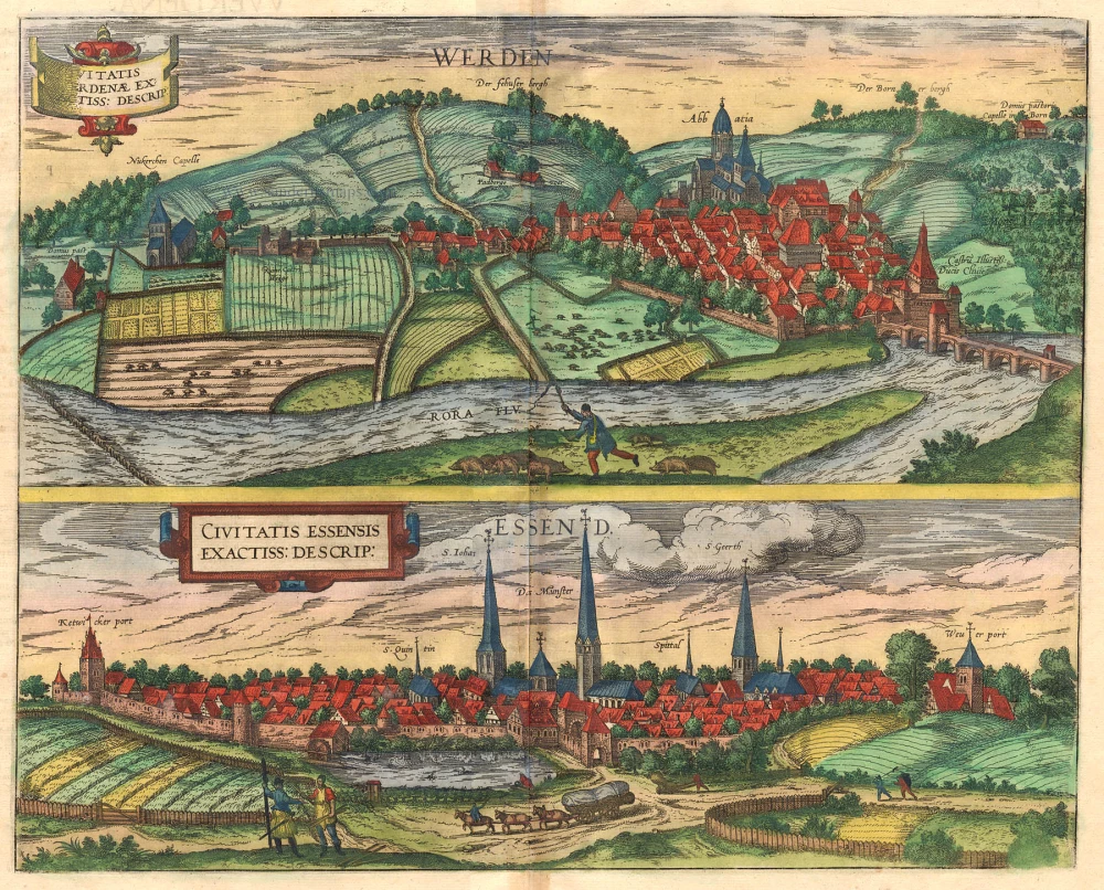 Antique map of Werden - Essen by Braun & Hogenberg | Sanderus Antique ...