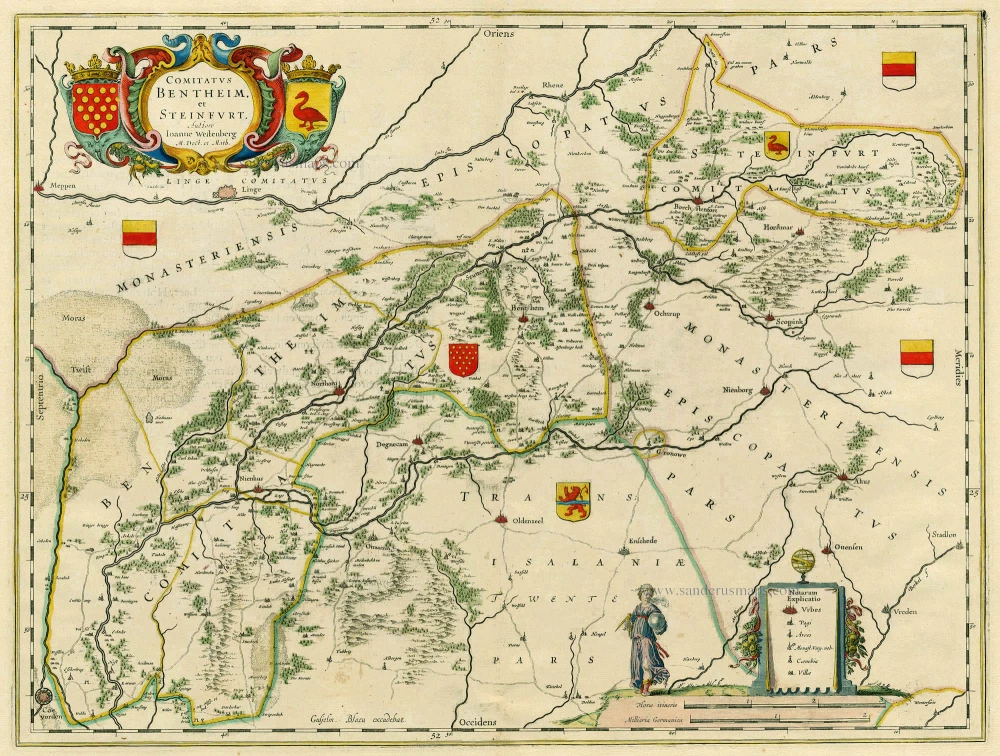Antique map of Bentheim by Blaeu W. | Sanderus Antique Maps - Antique ...
