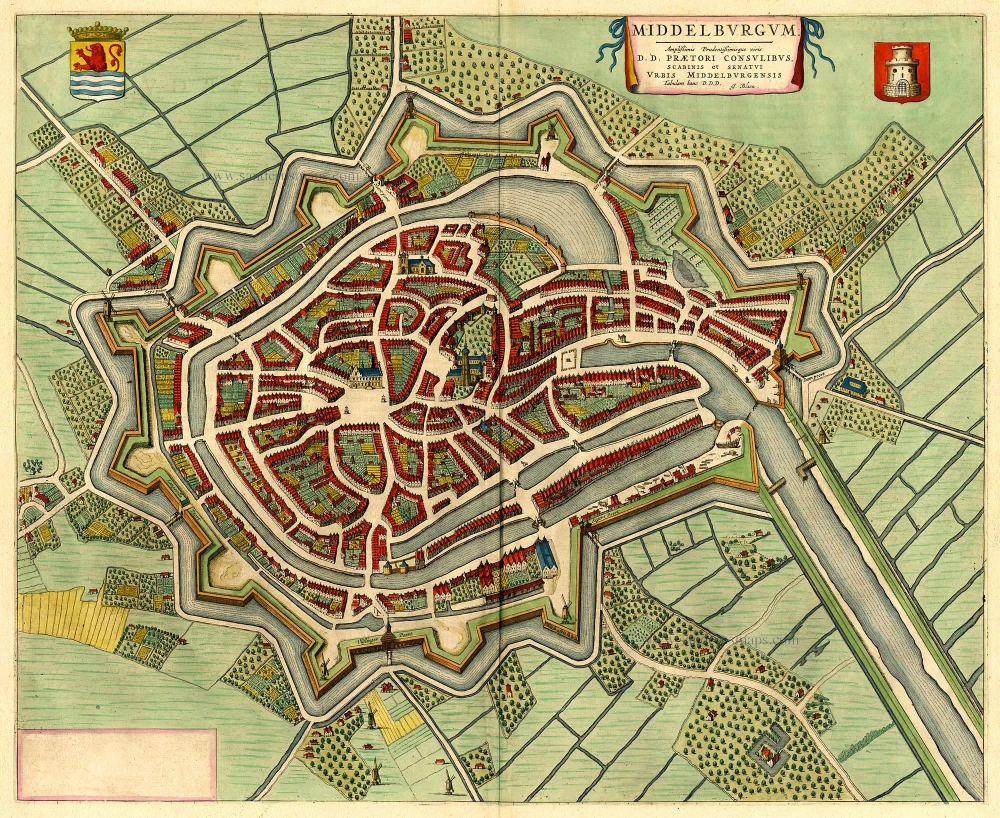 Antique map of Middelburg by Blaeu J. | Sanderus Antique Maps - Antique ...