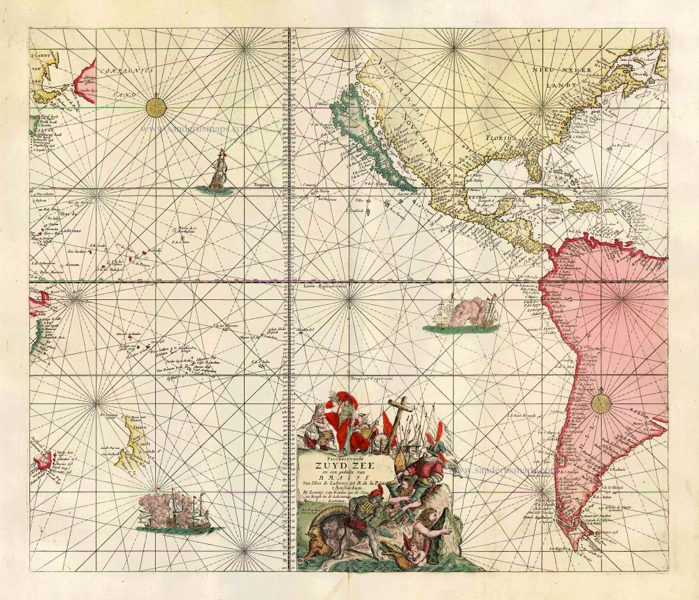 Old antique chart of the Pacific Ocean by J. Van Keulen. | Sanderus ...