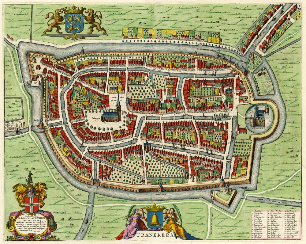 Old, antique map - bird's-eye plan of Franeker by J. Blaeu. | Sanderus ...