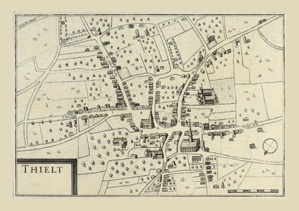 Tielt by Antonius Sanderus, published by J. Blaeu. | Sanderus Antique ...