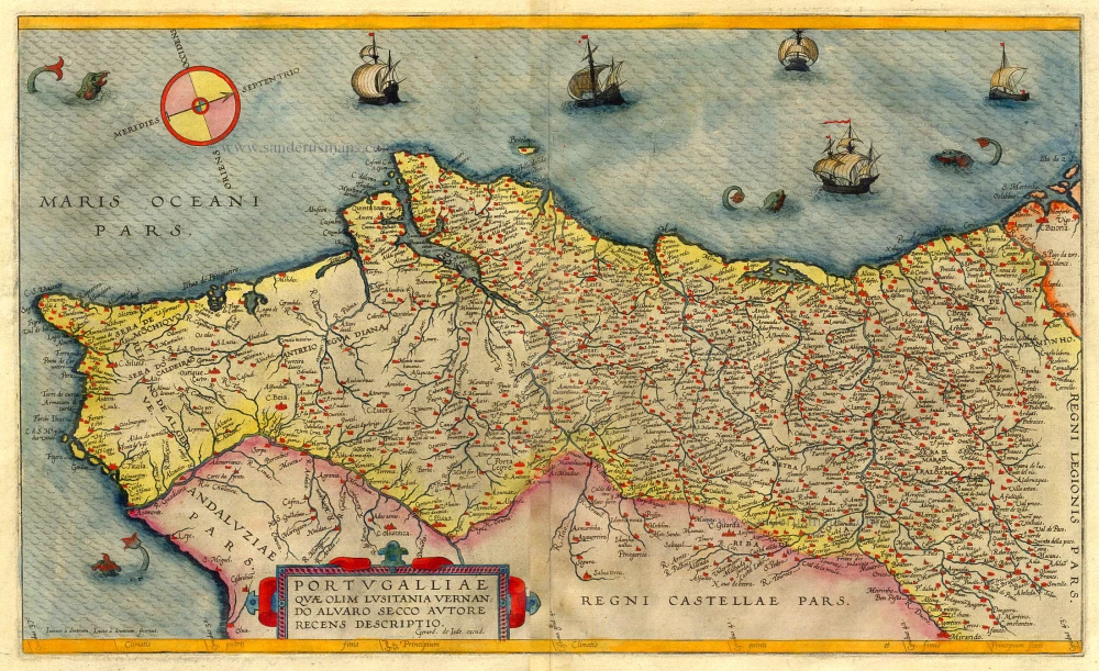 Antique map of Portugal | Sanderus Antique Maps - Antique Map Webshop