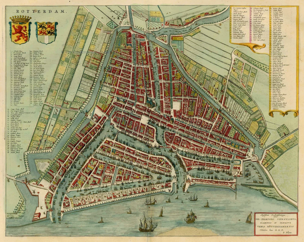 Antique map of Rotterdam by Blaeu J. | Sanderus Antique Maps - Antique ...