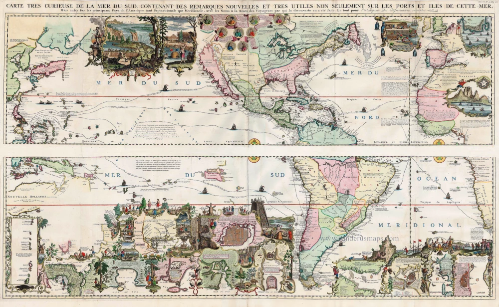 Antique map of Pacific - America - Atlantic Ocean by Châtelain ...