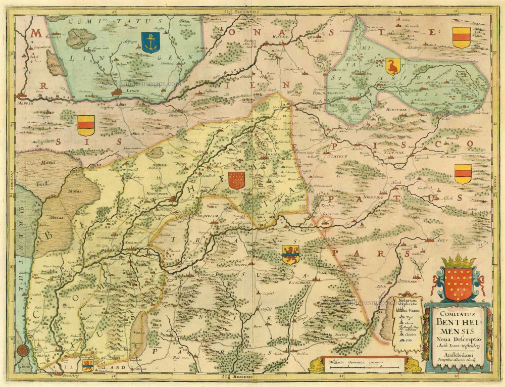 Old, antique map of Bentheim by Janssonius - Hondius | Sanderus Antique ...