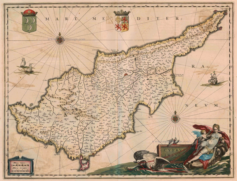 Antique map of Cyprus by Janssonius J. | Sanderus Antique Maps ...
