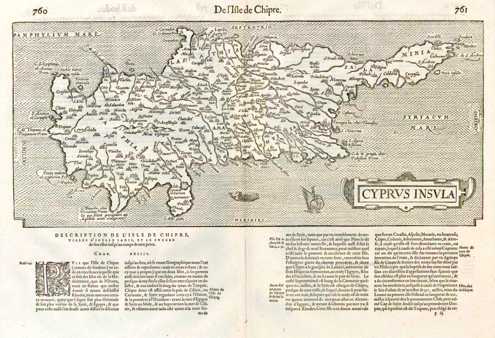 Old antique map of Cyprus by François de Belleforest. | Sanderus ...
