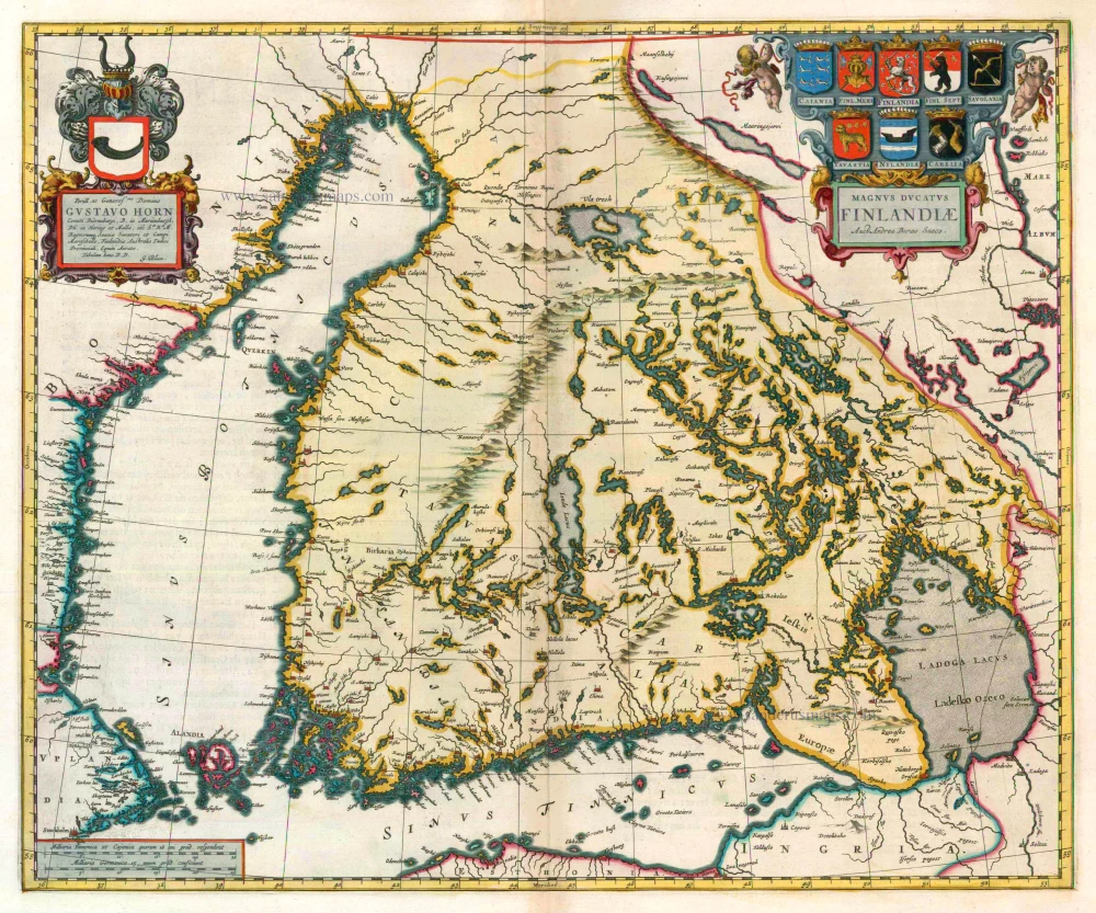Old antique map of Finland by J. Blaeu. | Sanderus Antique Maps ...