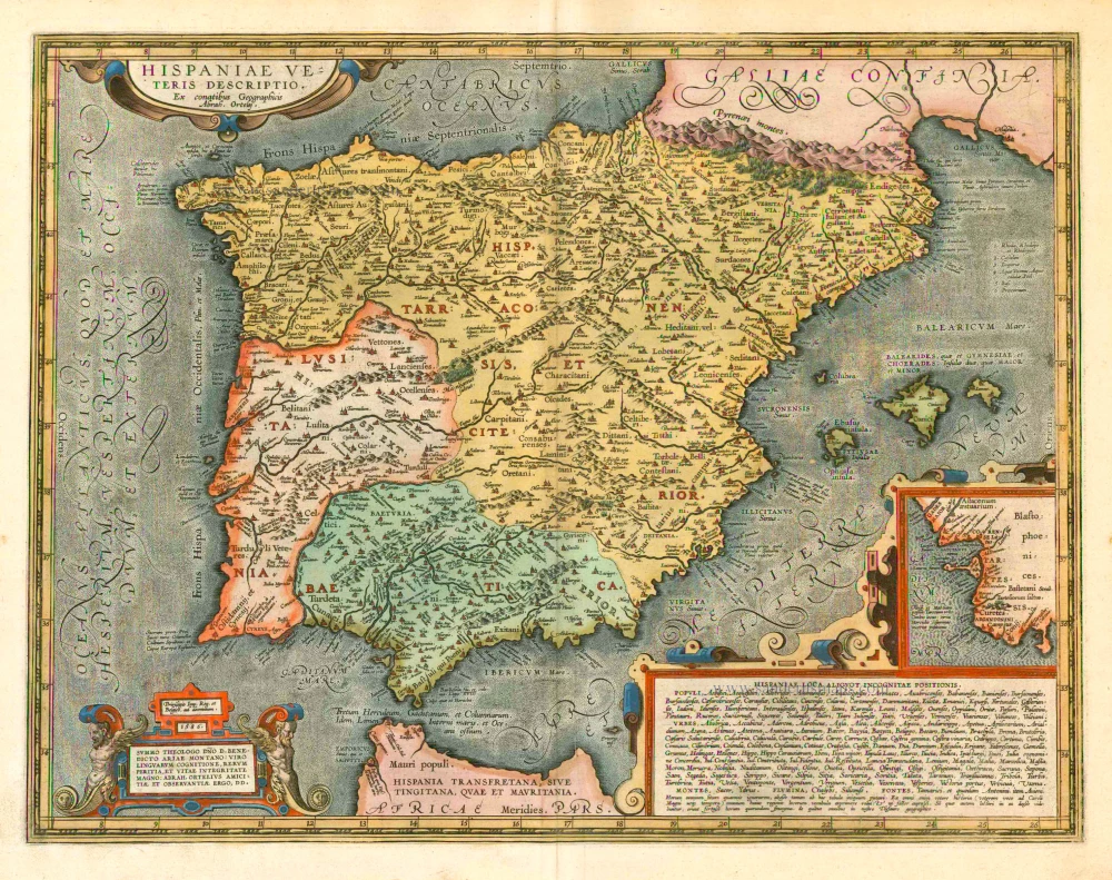 Old, antique map of the Iberian Peninsula by A. Ortelius | Sanderus ...