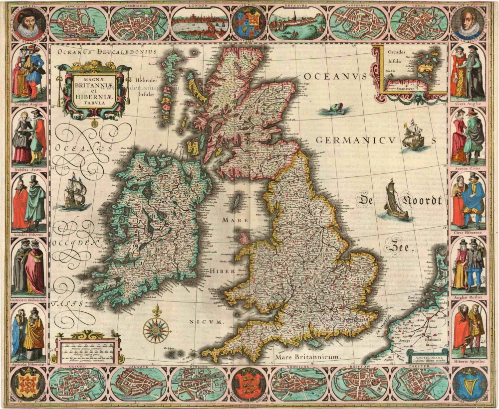 Old antique map of the British Isles by J. Hondius. | Sanderus Antique ...